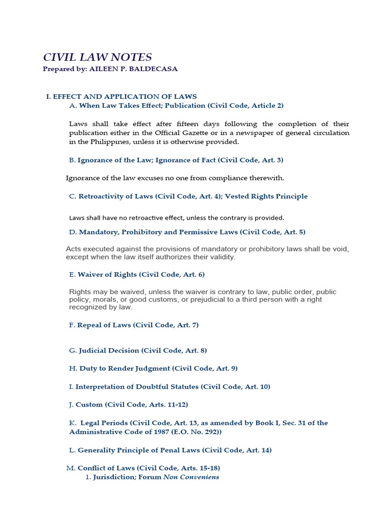 CIVIL LAW NOTES | PDF | Intestacy | Justice