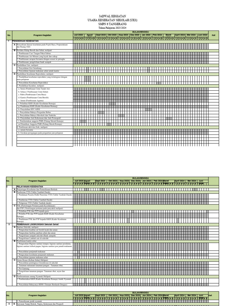 Jadwal Proker Uks SMP AFBS | PDF