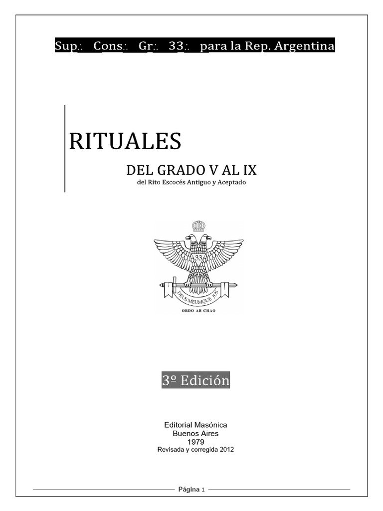 Rituales Del Grado V Al IX Del Rito Escoces Antiguo y Aceptado (Grupo ...