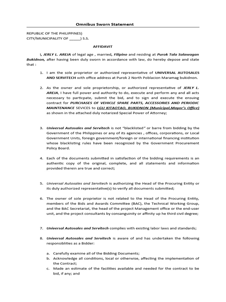 Omnibus Sworn Statement | PDF | Notary Public | Affidavit