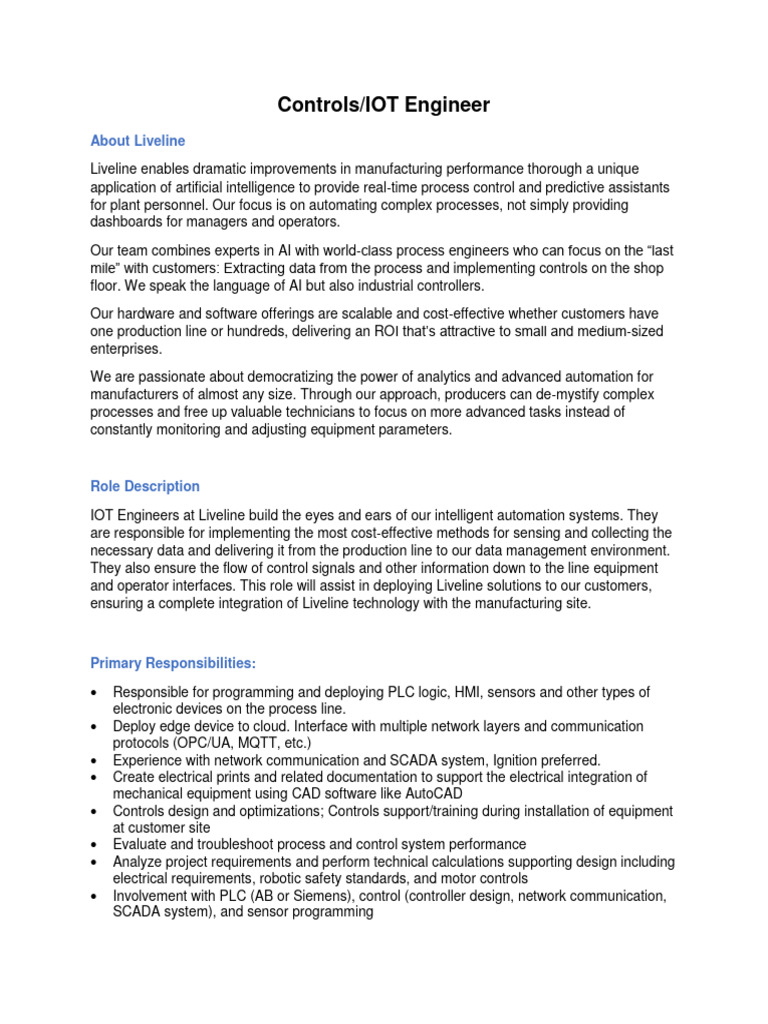 Controls IIOT Engineer 1 | PDF