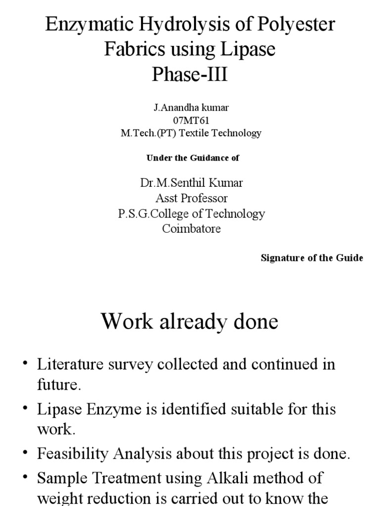 Enzymatic Hydrolysis of Polyester Fabrics Using Lipase Phase-III | PDF