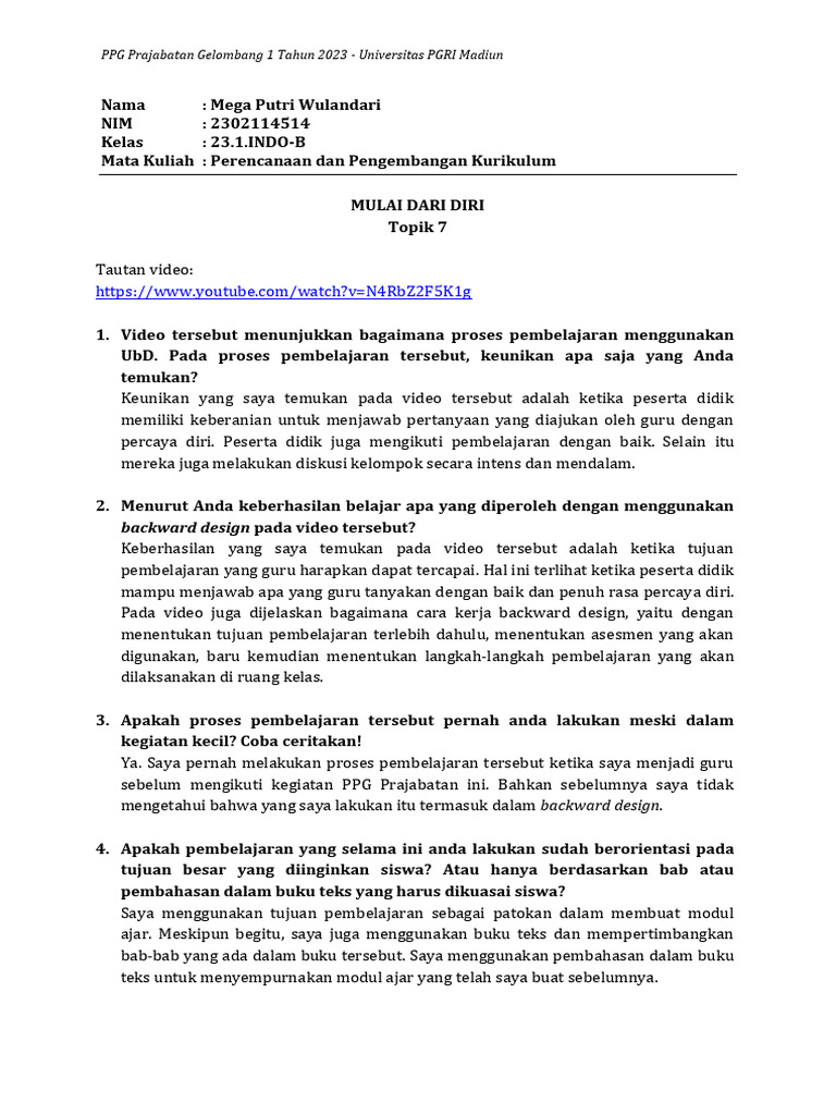 PPK T7 - Mulai Dari Diri | PDF