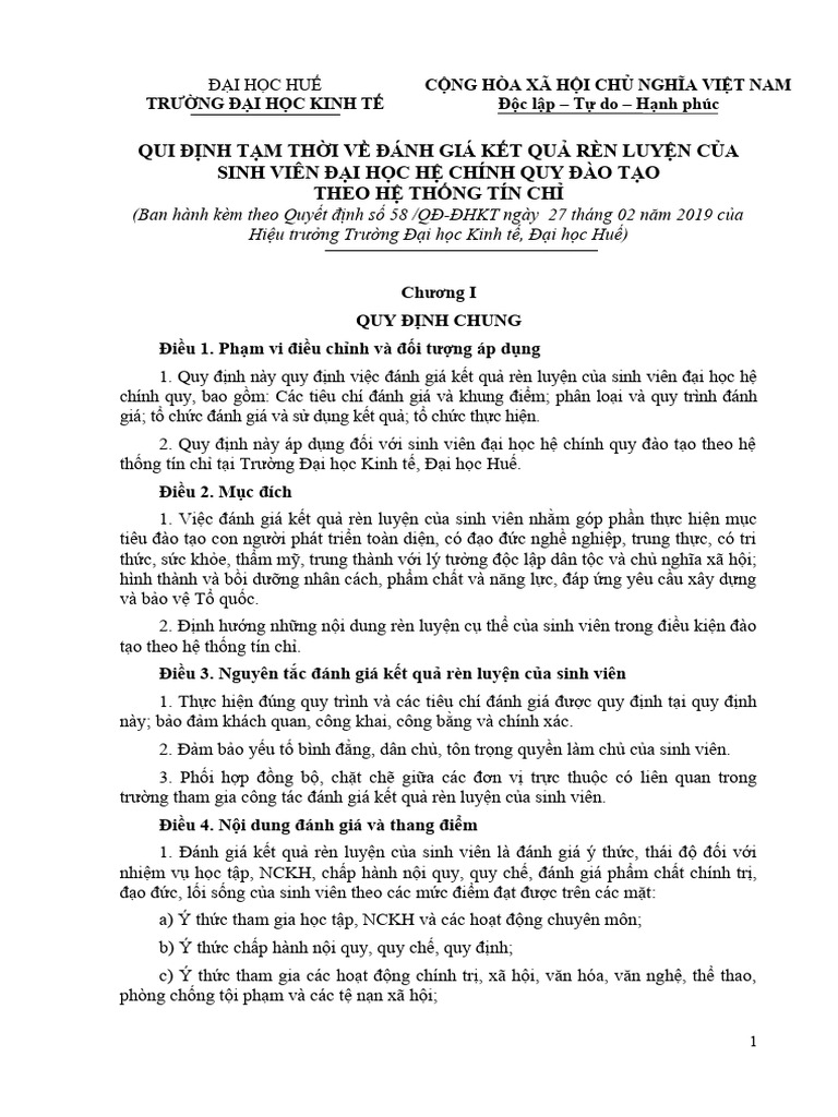 Quy Đinh Danh Gia Ket Qua Ren Luyen SV | PDF