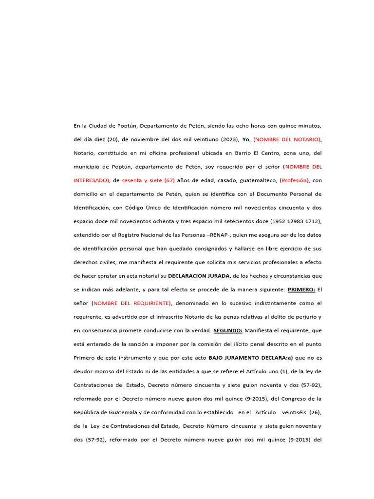 Acta Notarial Modelo | PDF