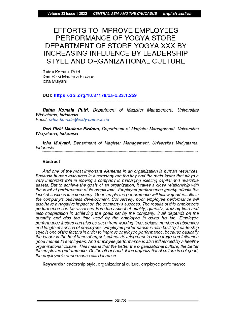 Efforts To Improve Employees Performance of Yogya Store Department of ...