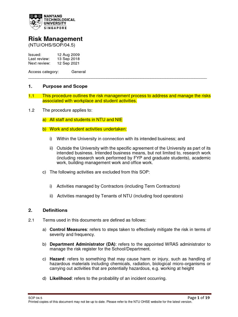 Sop - Risk Management | PDF | Risk | Risk Assessment