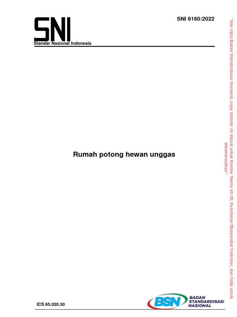 Standar RPH Unggas SNI 6160:2022 | PDF | Griya & Taman