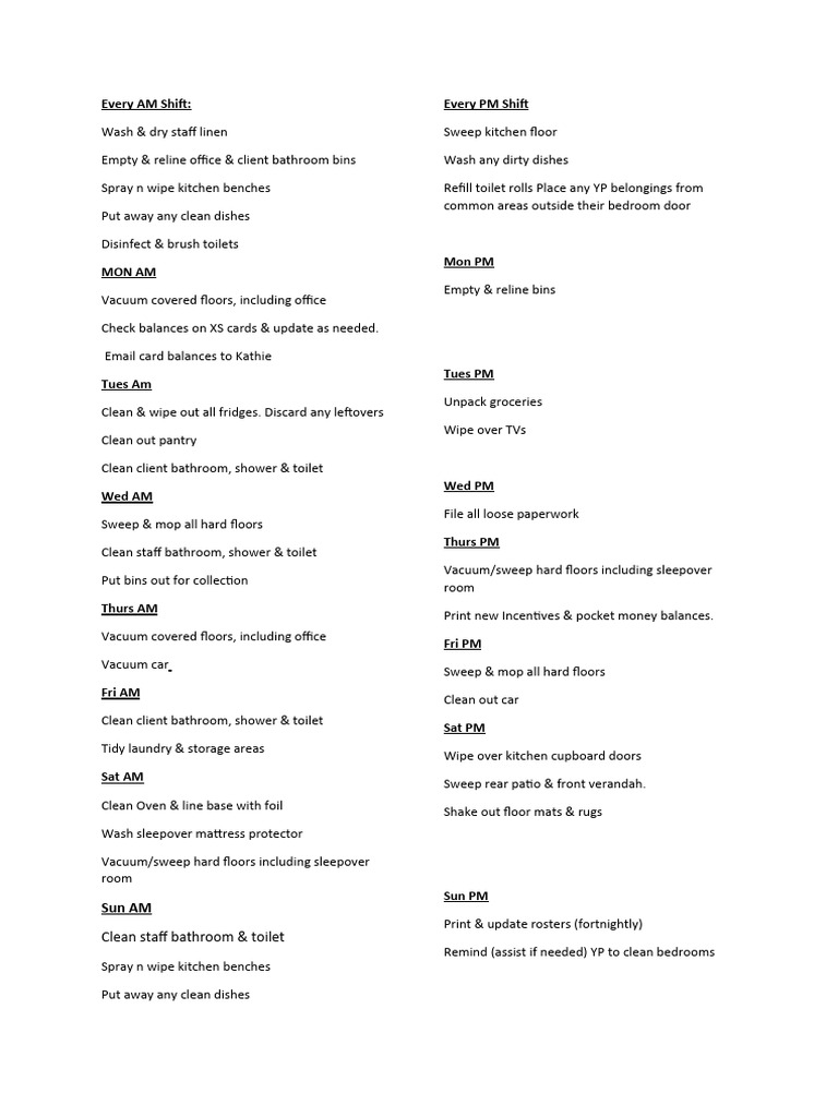 Cleaning Roster | Download Free PDF | Room | Manufactured Goods