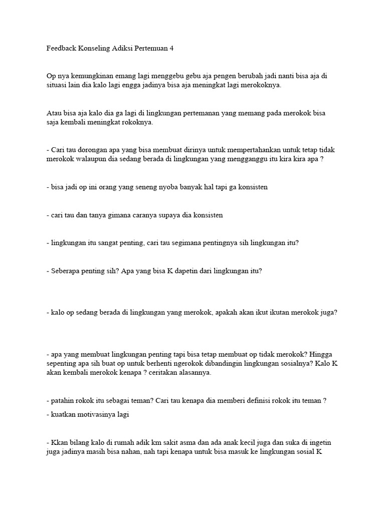 Guideline Feedback Konseling Adiksi Pertemuan 4 | PDF | Gaya Hidup