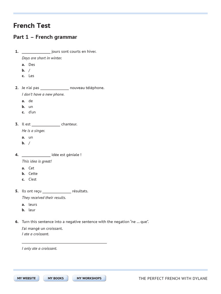 Test de français avec Dyane | PDF