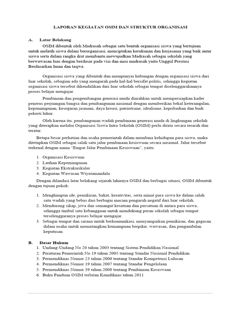 Laporan Kegiatan Osim Dan Struktur Organisasi | PDF