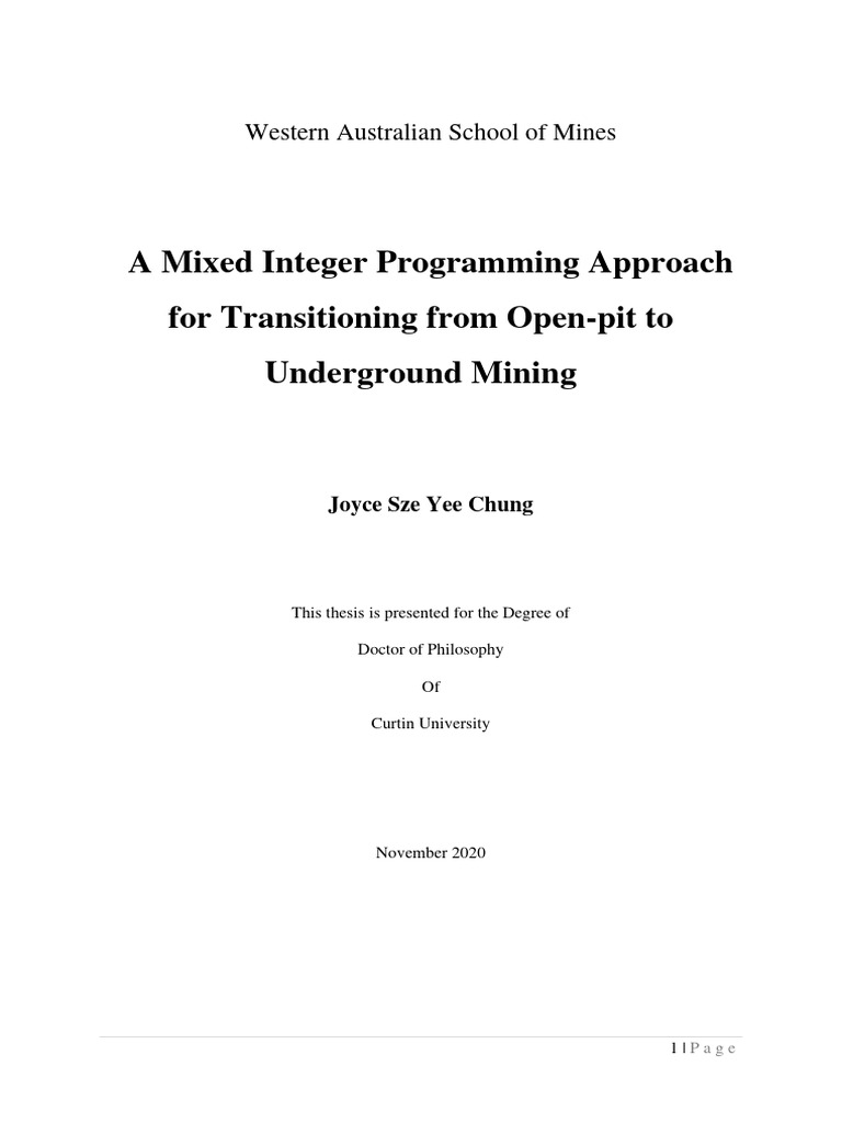 A Mixed Integer Programming Approach For Transitioning From Open Pit To Underground Mining Pdf 