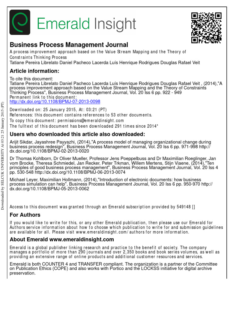A Process Improvement Approach Based On The Value Stream Mapping and The Theory of Constraints ...