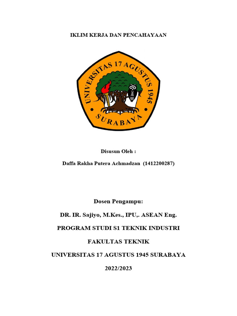 Iklim Kerja Dan Pencahayaan Daffa R - 1412200287 | PDF