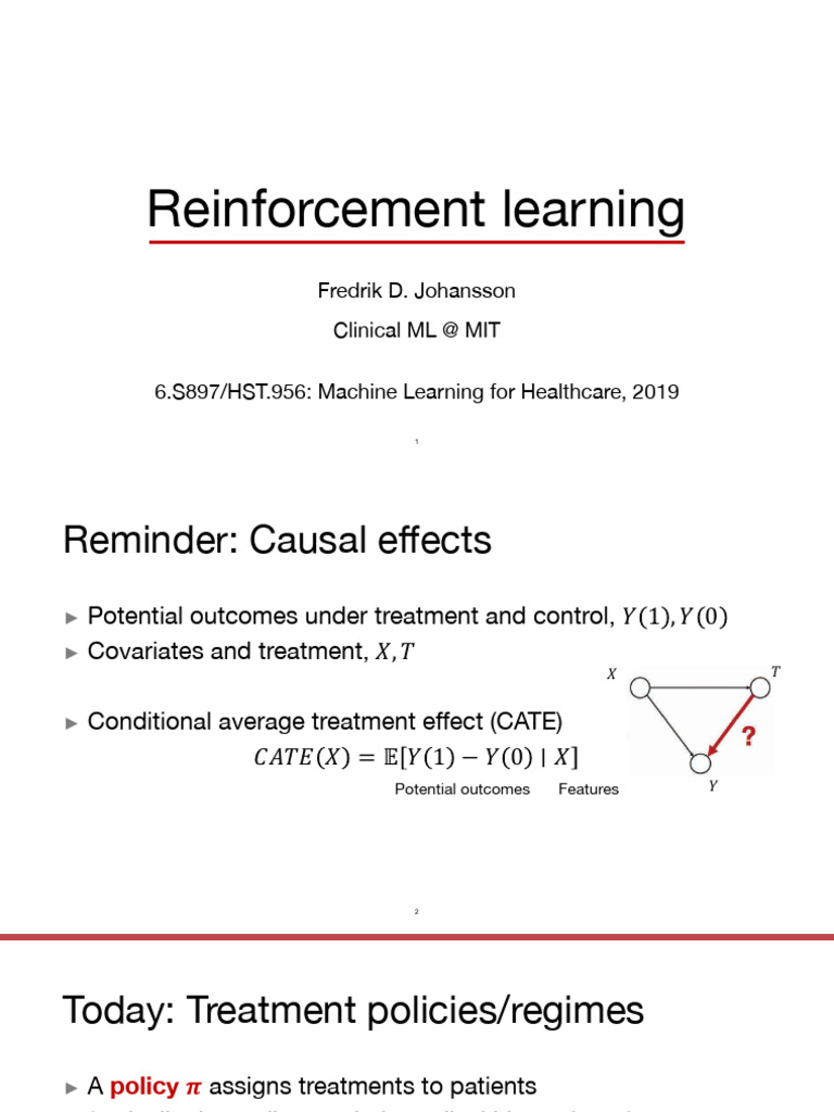 Reinforcement Learning: Fredrik D. Johansson Clinical ML at MIT 6.S897 ...