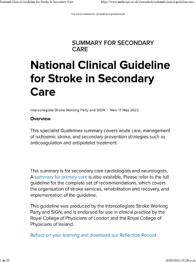 National Clinical Guideline For Stroke in Secondary Care | PDF | Health ...