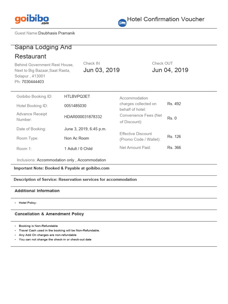 Goibibo Hotel Bill | PDF | Business | Finance & Money Management