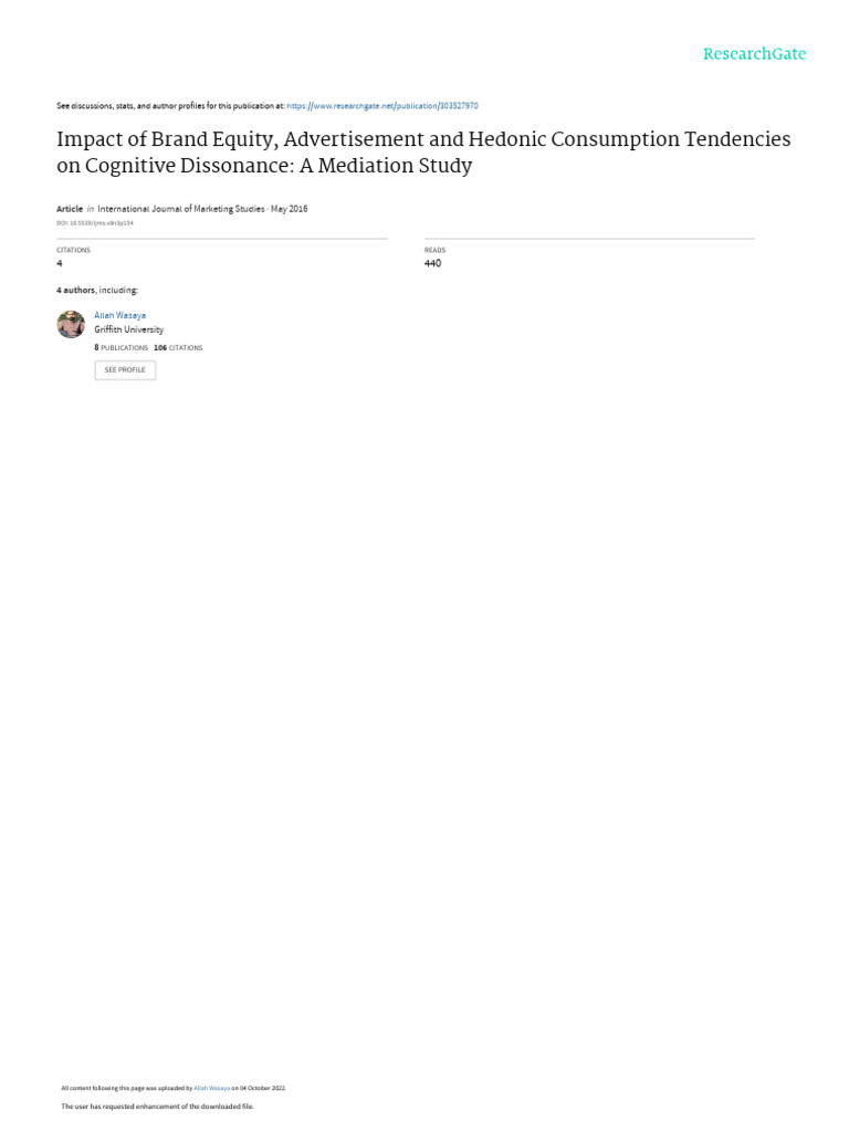 Impact of Brand Equity Advertisement and Hedonic C | PDF | Business