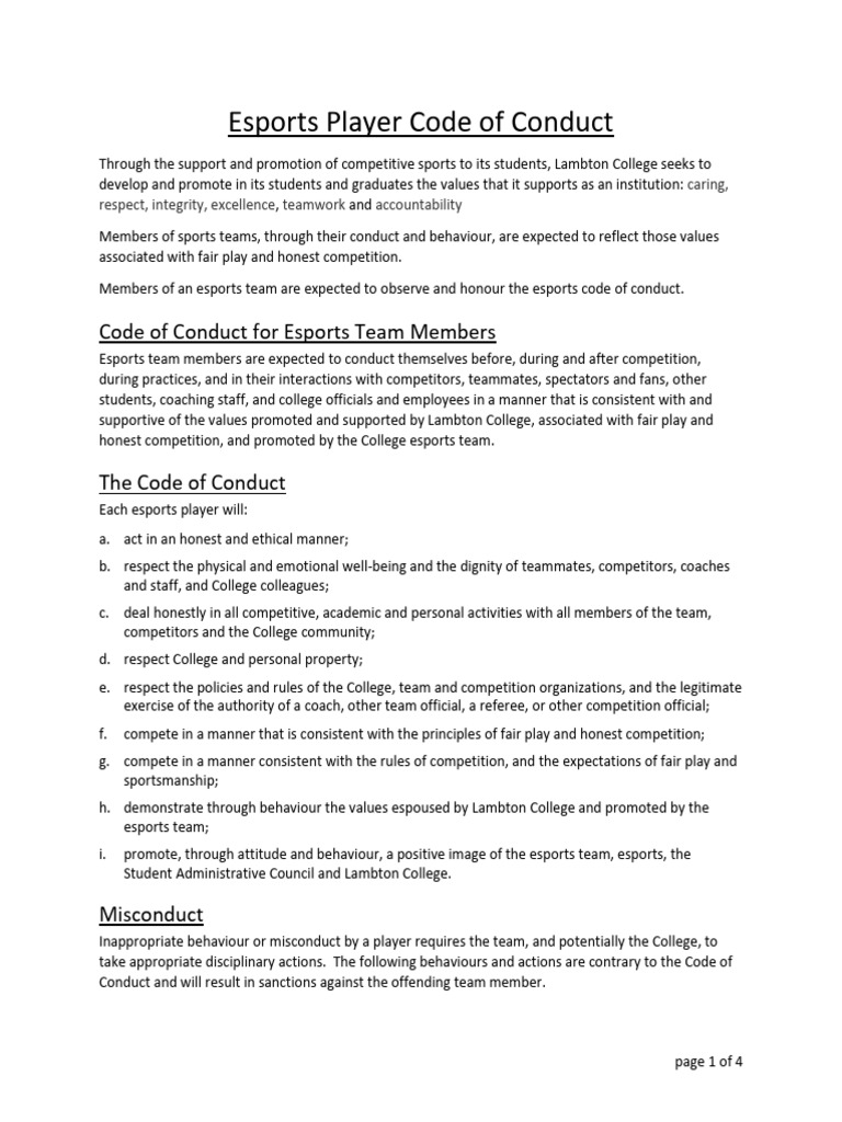 Player Code of Conduct 2018 | PDF | Justice | Crime & Violence