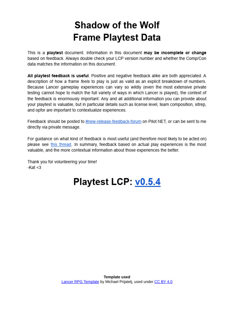 Shadow of The Wolf - Public Frame Playtest v0.5.4 | PDF | Cognitive Science