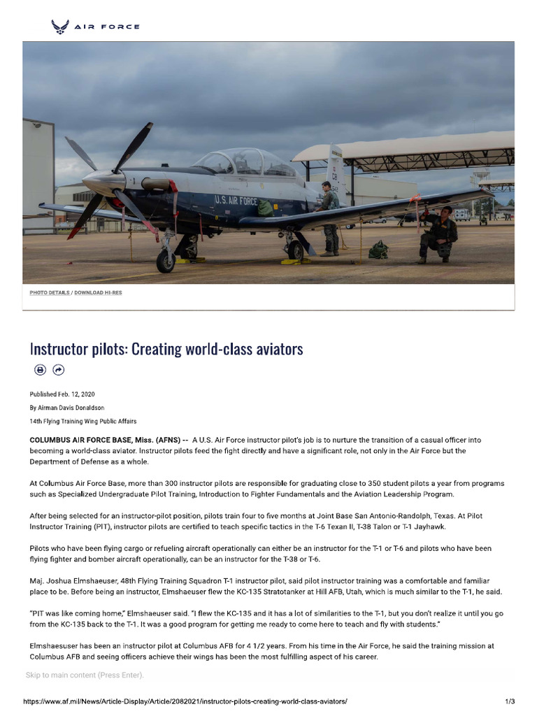 Instructor Pilots - Creating World-Class Aviators | PDF