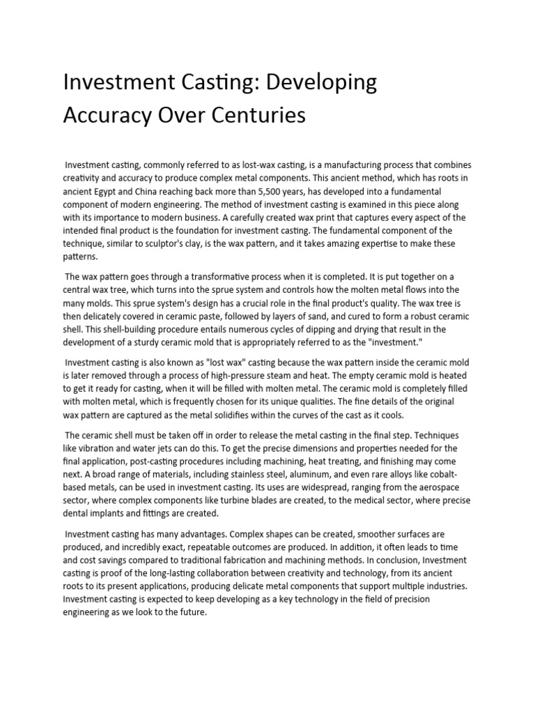 Investment Casting | PDF | Casting | Metalworking