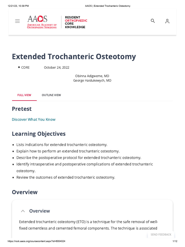 Extended Trochanteric Osteotomy Guide | PDF