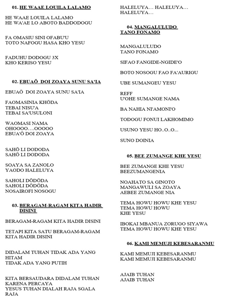 Lirik Lagu Rohani Nias dan Chord | PDF