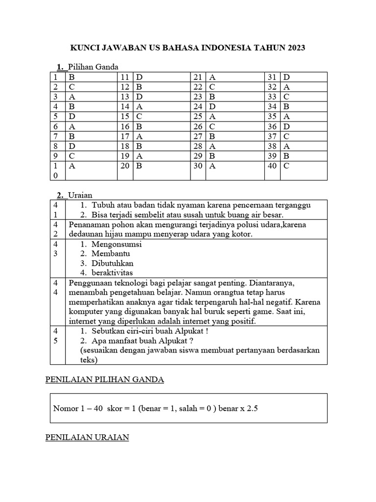 Kunci Jawaban US Bah - Indonesia 2023 | PDF