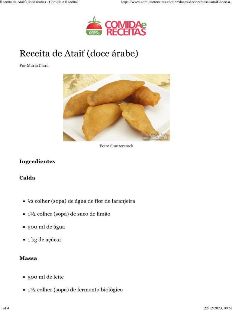 Receita de Ataif (Doce Árabe) - Comida e Receitas | PDF