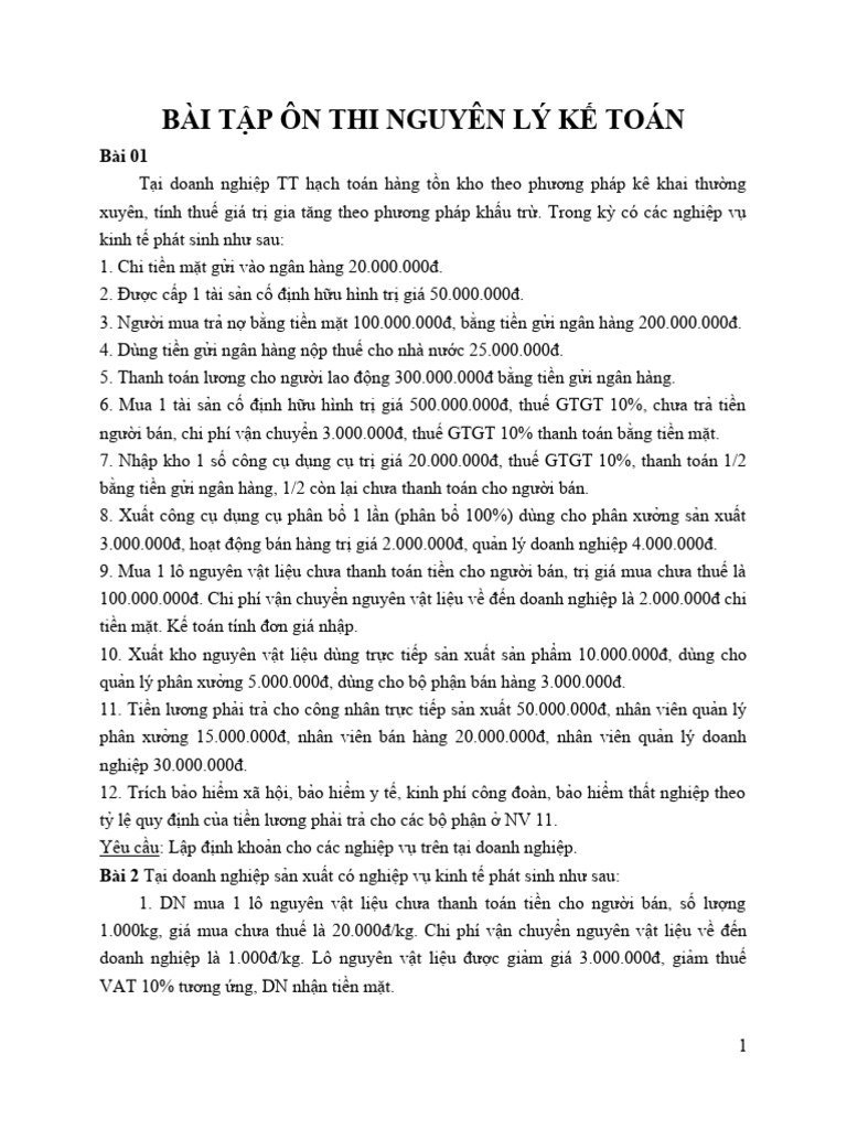 Bài tập ôn thi NLKT HK1 NH 2023 - 2024 | PDF