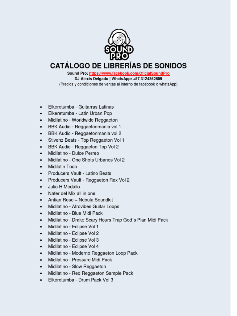 Catalogo de Librerias de Sonidos - Sound Pro & DJ Alexis Delgado | PDF ...