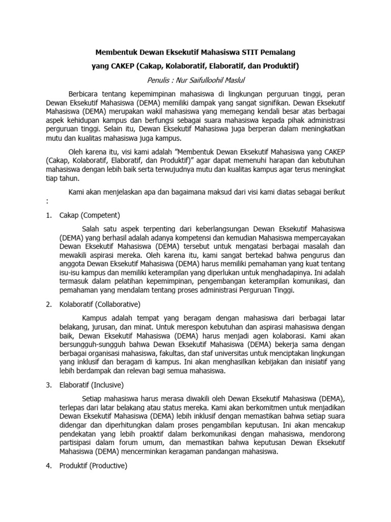 Visi Misi DEMA STIT Pemalang | PDF