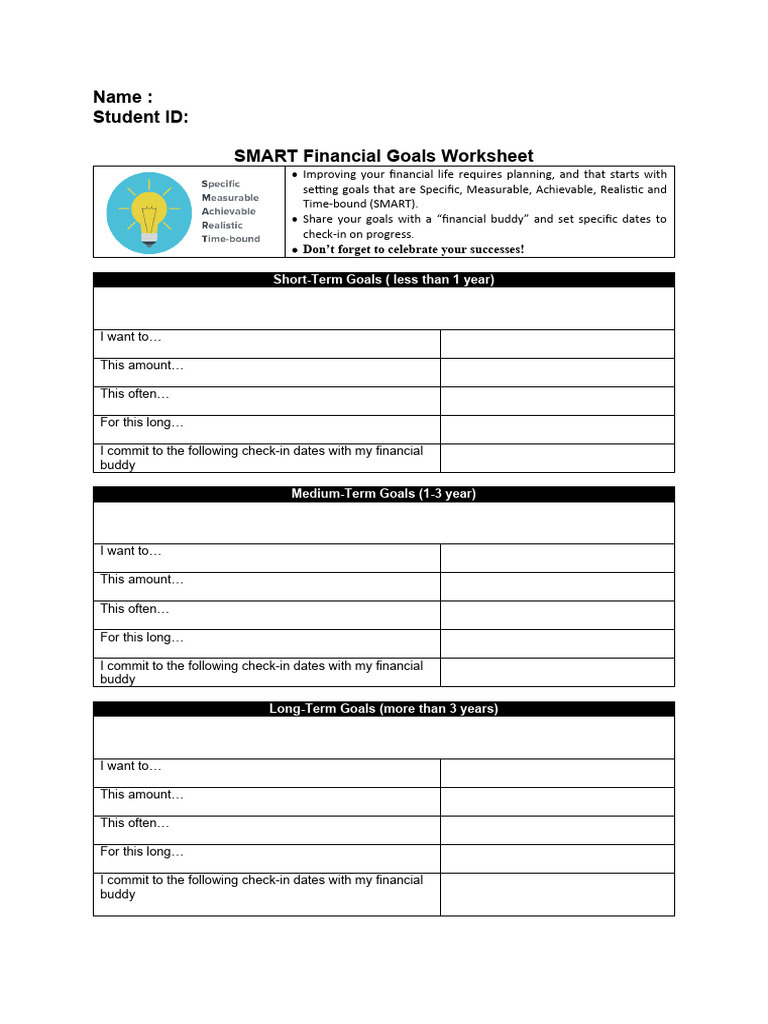 SMART Financial Goals Worksheet | PDF