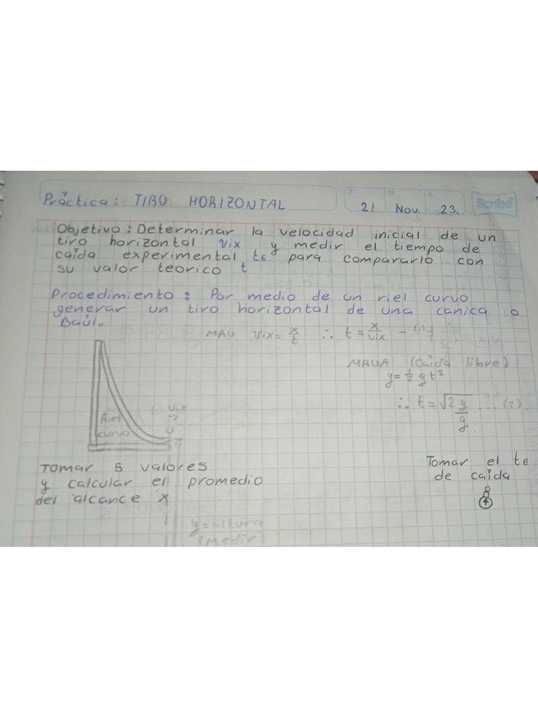 Práctica 3. Tiro Horizontal | PDF