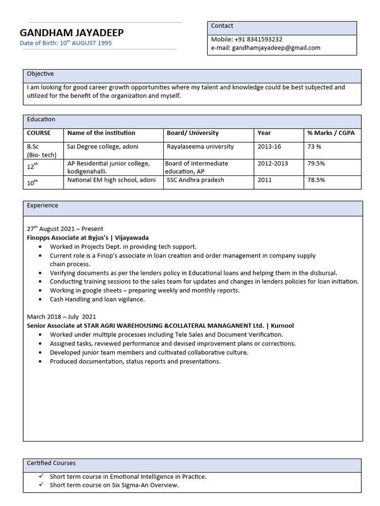 Ch. Prasanth - Resume | PDF