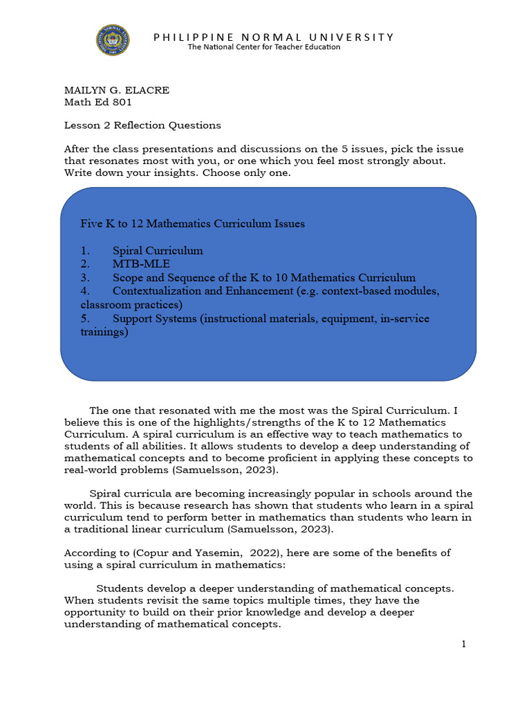 ELACRE-Lesson 2 Reflection Questions | PDF