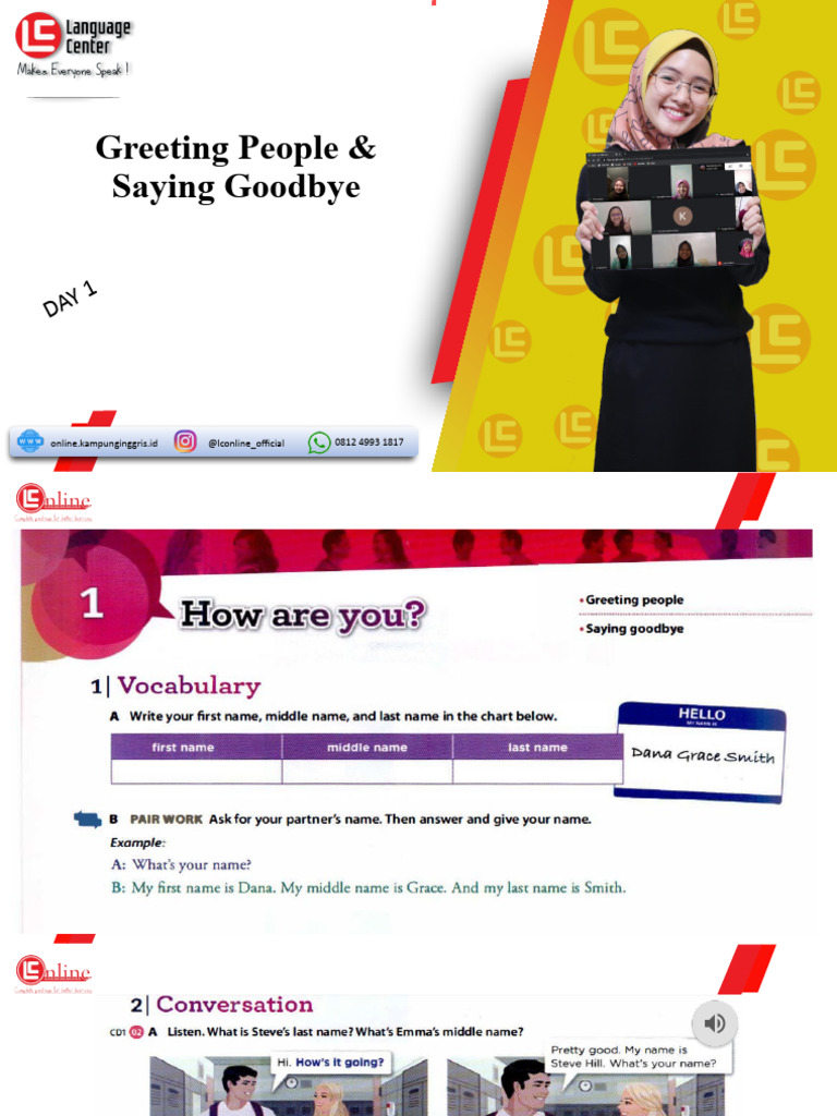 SPEAKING - Day 1 Greeting & Saying Goodbye | PDF