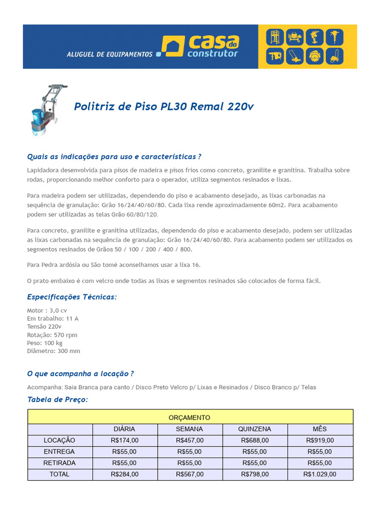 Politriz de Piso PL30 Remal 220v - 2020 - Documentos Google-1 | PDF | Casa e Jardim