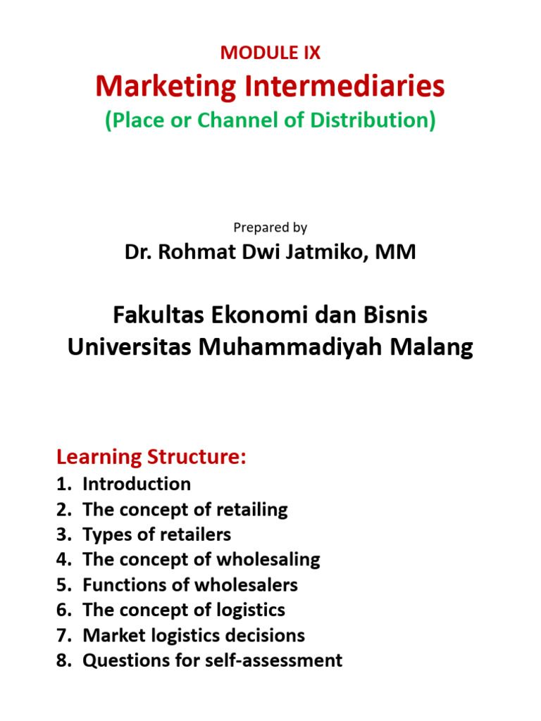 Chapter 9 Marketing Intermediaries | PDF | Retail | Logistics