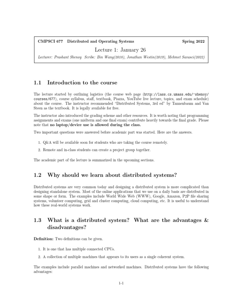 Lec01 Notes | PDF | Operating System | Computer Cluster