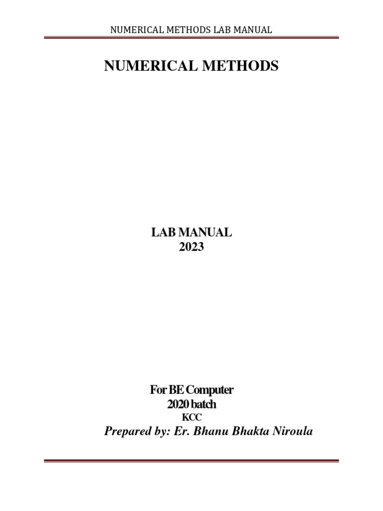 Numerical Methods Lab Manual For BE Computer V 2020 Batch KCC | PDF