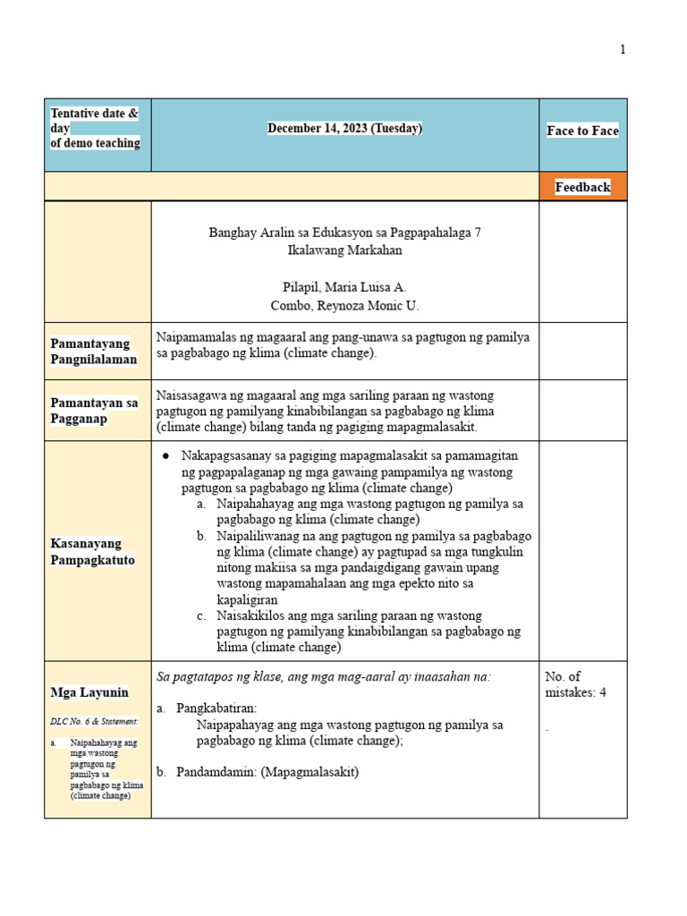 Final For Revision Pilapil-A-Combo-B Lesson-Plan 1 | PDF