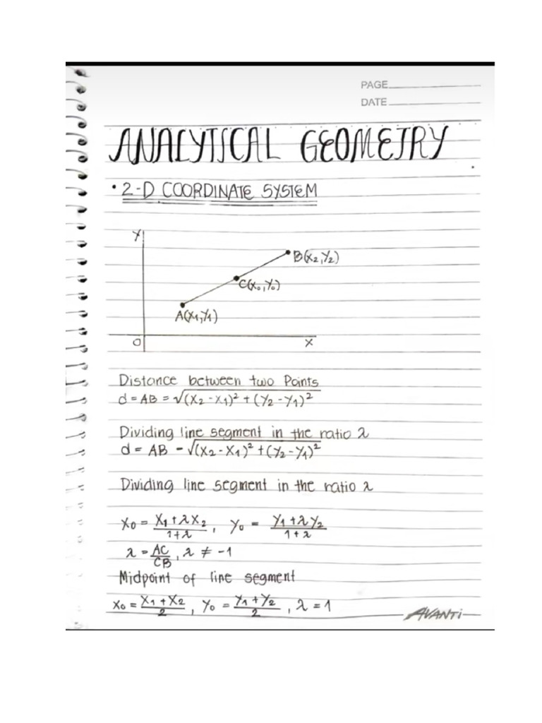 Analytical Geometry Notes | PDF