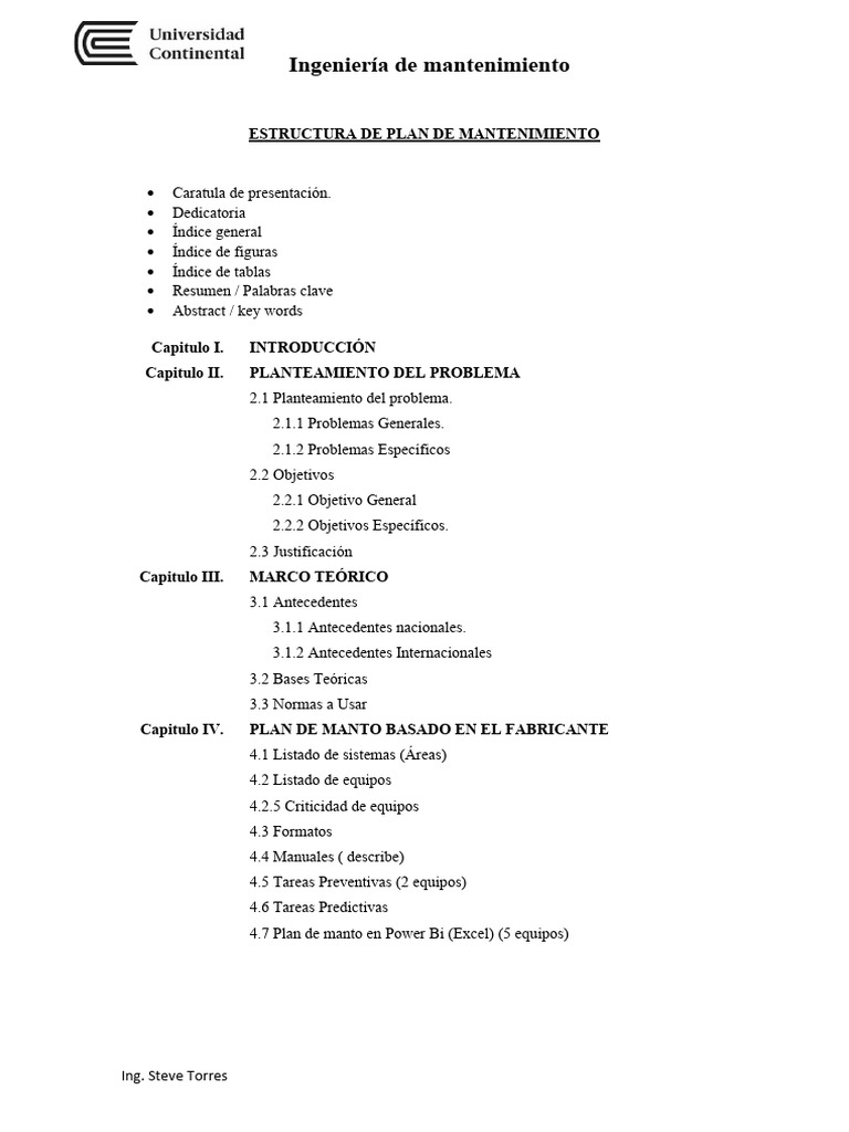 ESTRUCTURA DE PLAN DE MANTENIMIENTO | PDF