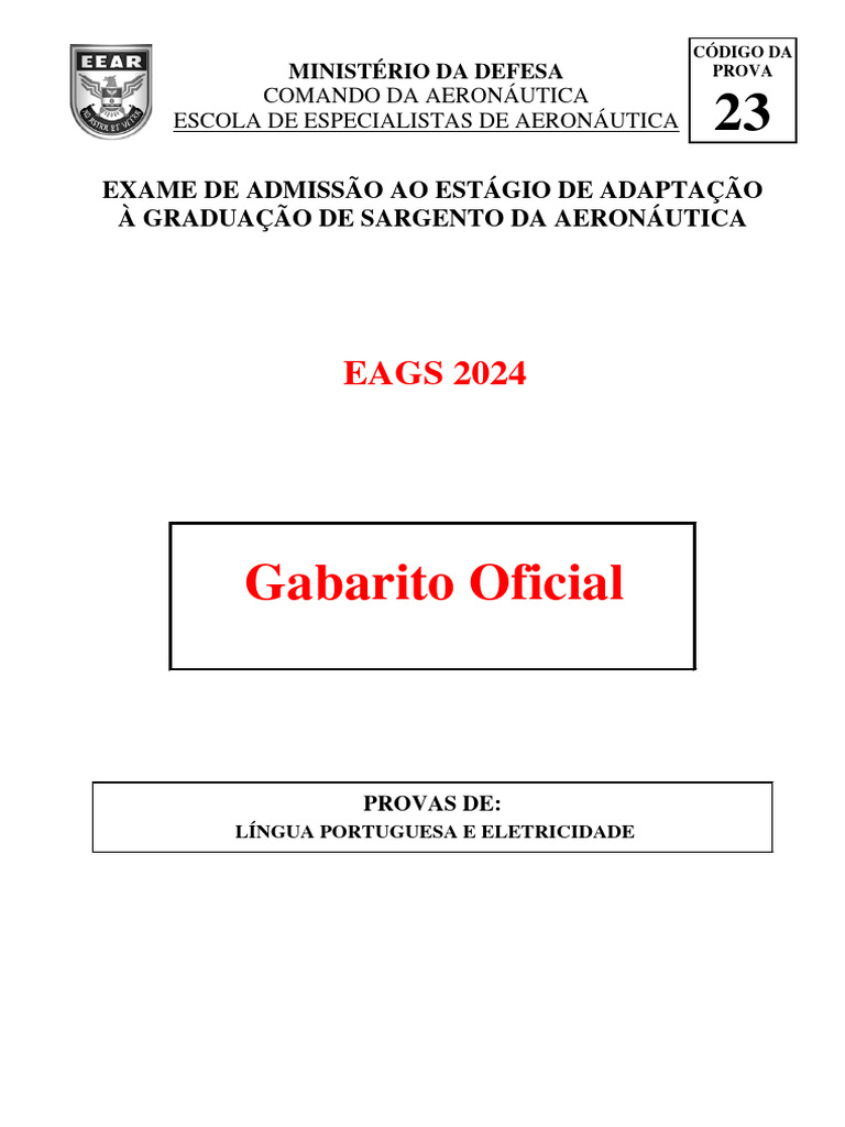 Aeronautica 2023 Eear Sargento Da Aeronautica Eletricidade Gabarito | PDF