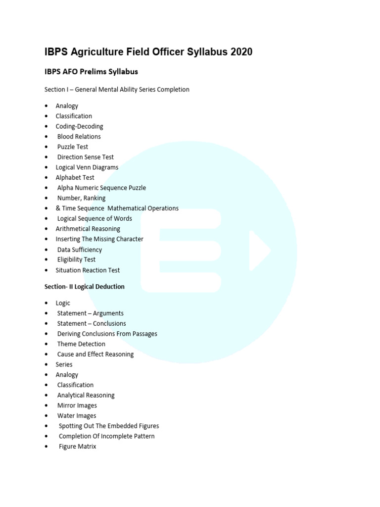 IBPS AFO Syllabus 2 | PDF | Agriculture | Logic