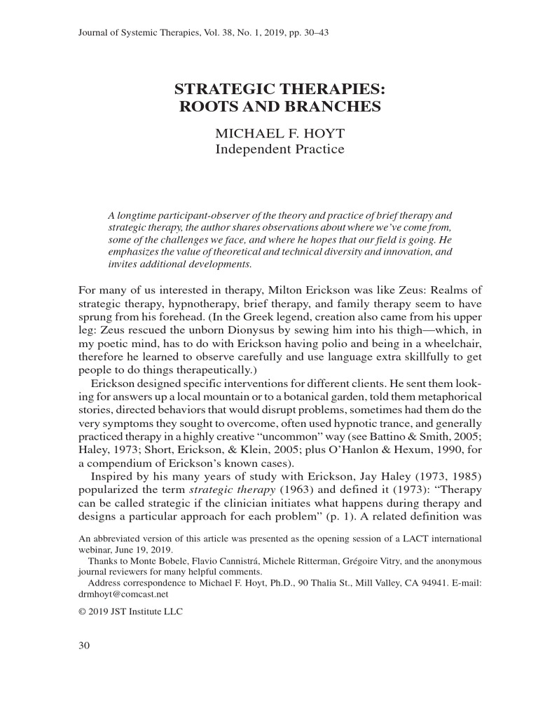 Strategic Therapies - Roots and Branches | PDF | Psychotherapy ...