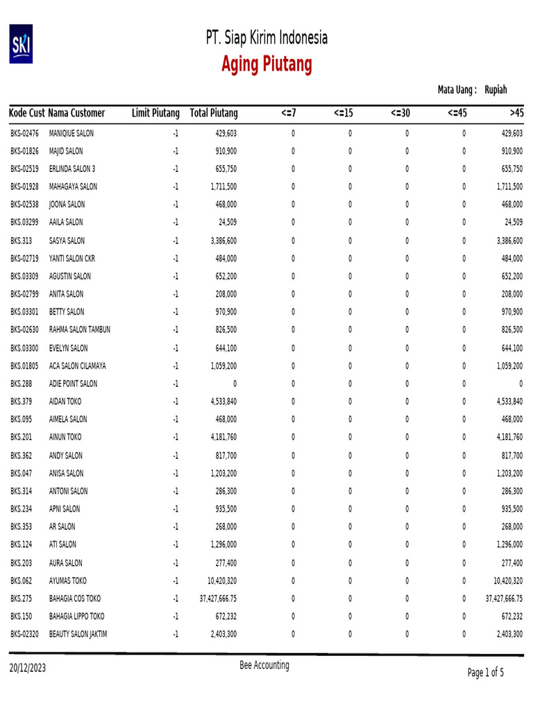 Laporan Aging Piutang | PDF